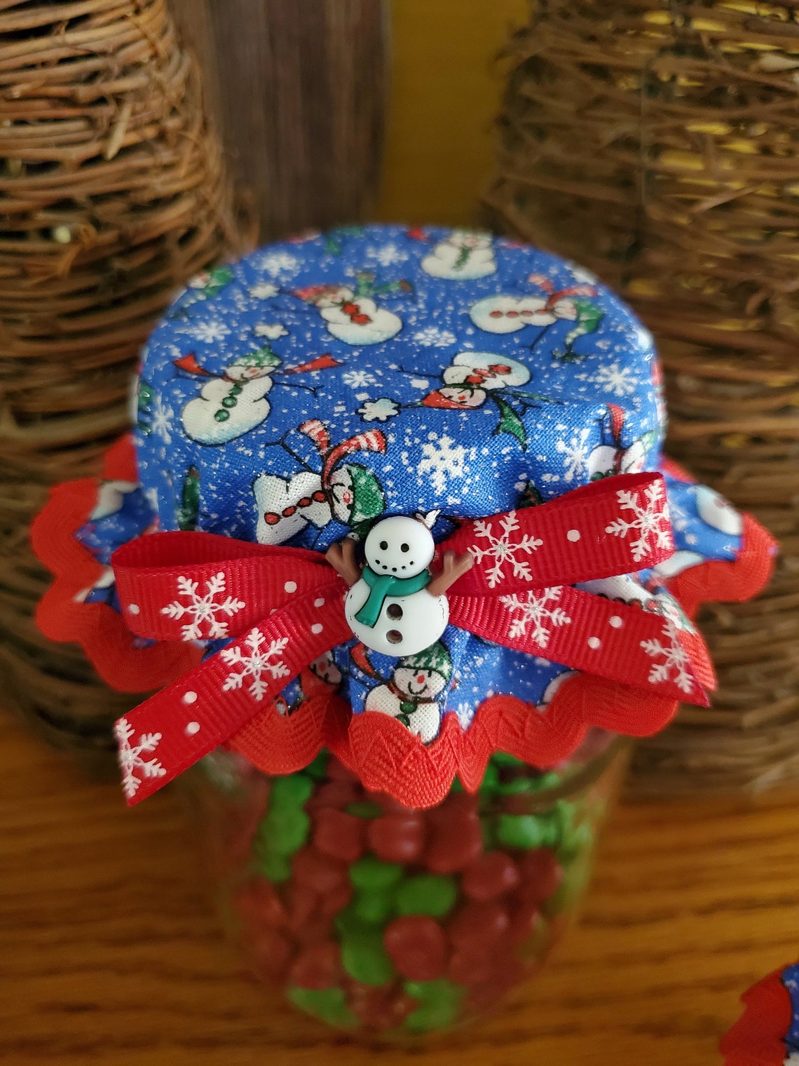 CHRISTMAS Set of 3 Snowman Mason Jar Bonnets/ Lid Covers/ Toppers - Etsy