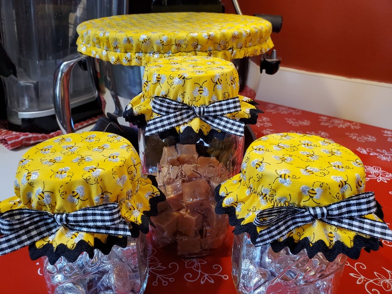 Set of 3 Mason Jar Bonnets/jar Toppers/lid Covers-summer- Bees - Etsy