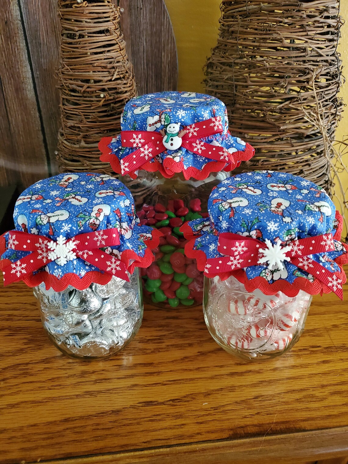 CHRISTMAS Set of 3 Snowman Mason Jar Bonnets/ Lid Covers/ Toppers - Etsy