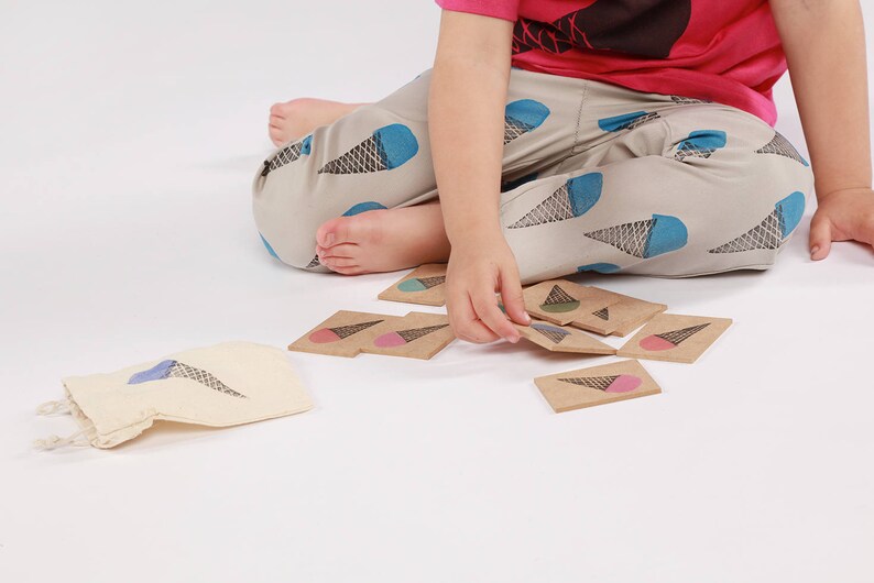Memory Game (12 Pieces) Made of Wood and Hand-printed With Cotton Bag ...