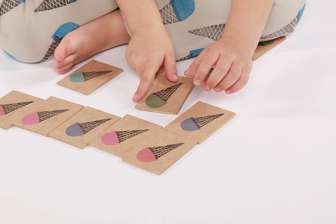 Memory Game (12 Pieces) Made of Wood and Hand-printed With Cotton Bag ...
