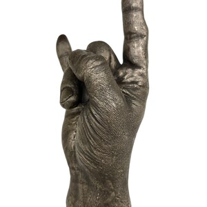 Hand Sculpted Bronze Life Sized Metalhead Man Devil Horns Sign of the ...