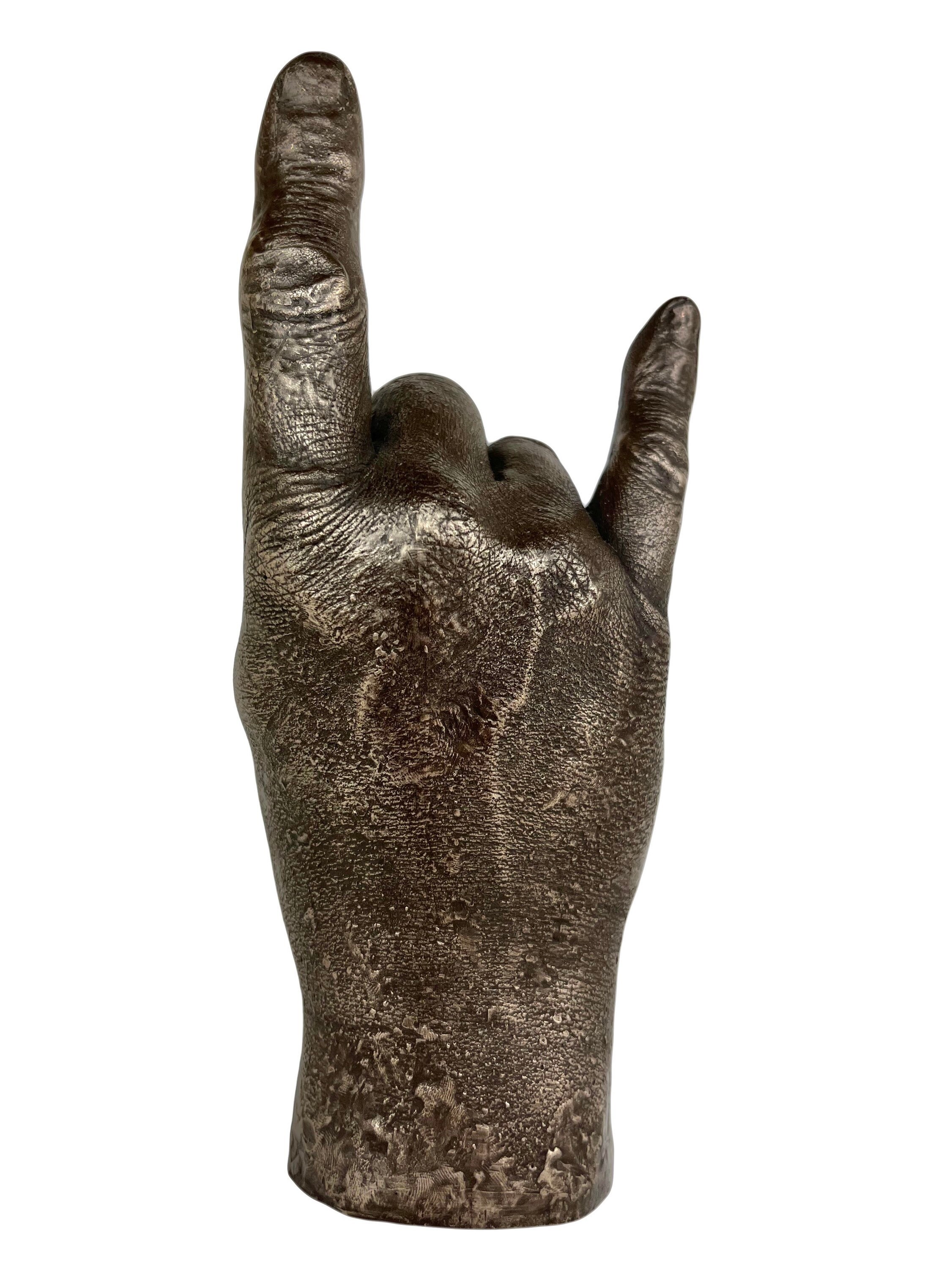 Hand Sculpted Bronze Life Sized Metalhead Man Devil Horns Sign of the ...