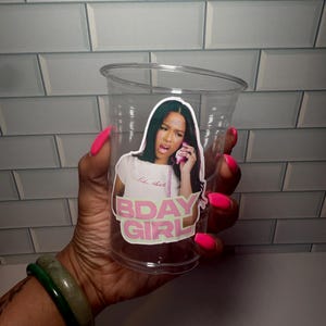 Custom Birthday Girl Party Cups – 16oz Clear Plastic Cups With Your ...