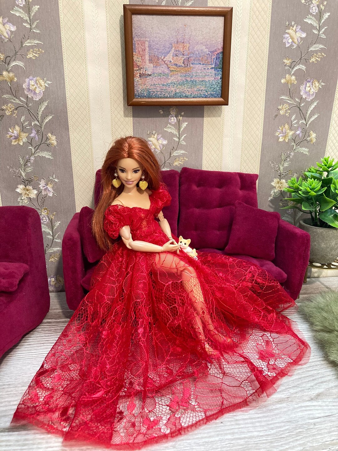 Red Lace Dress for Curvy Doll 11,5 Inches, 30 Cm, Scale 1/6 - Etsy
