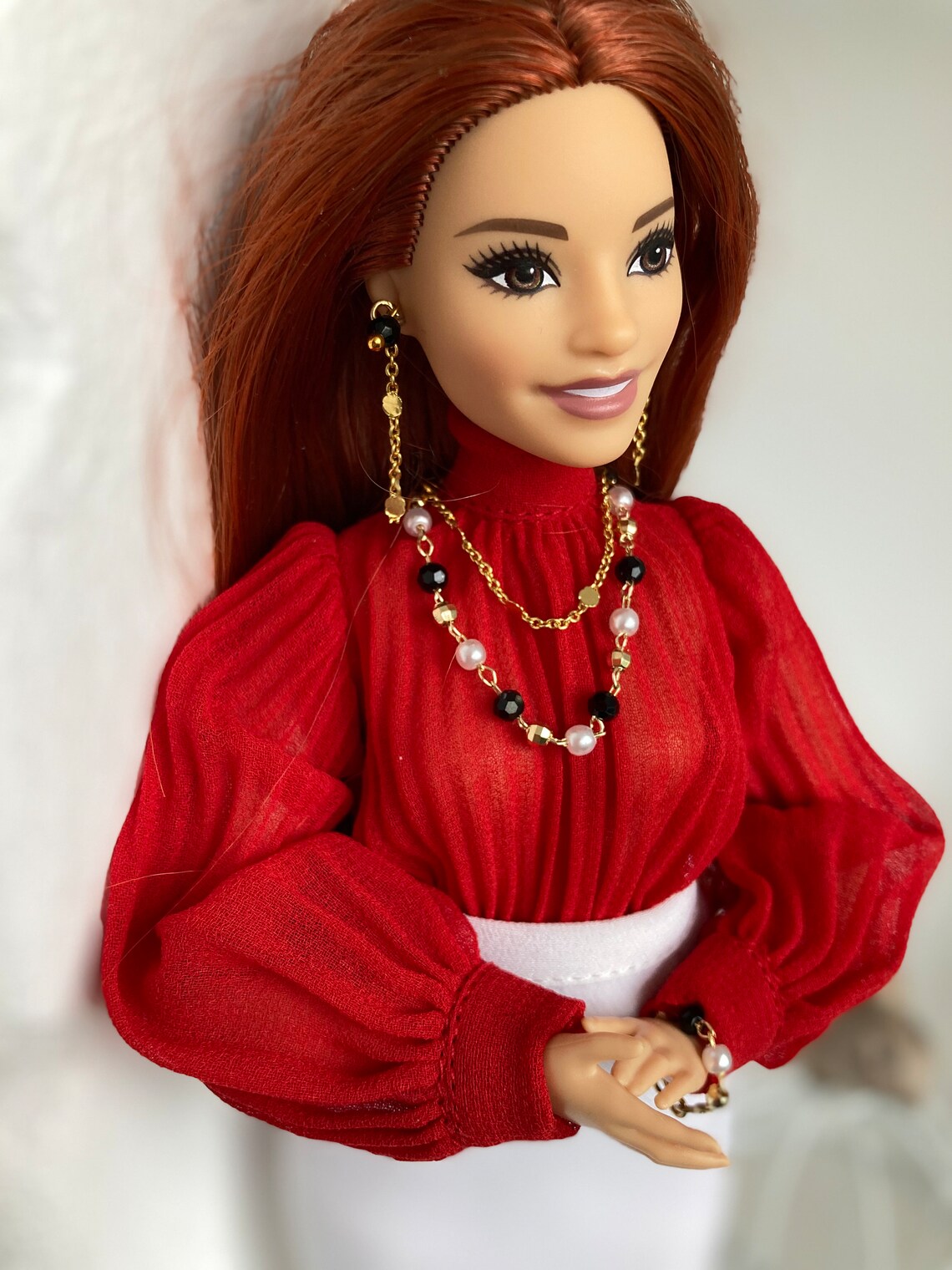 Red Ruffled Blouse and White Skirt for Curvy Barbie Doll - Etsy