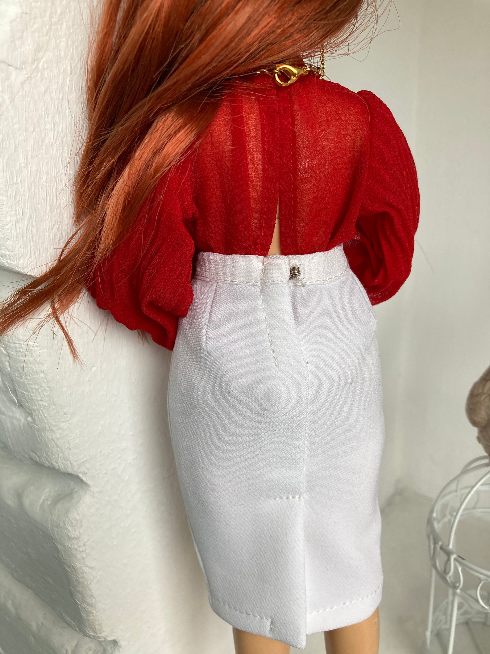 Red Ruffled Blouse and White Skirt for Curvy Barbie Doll - Etsy