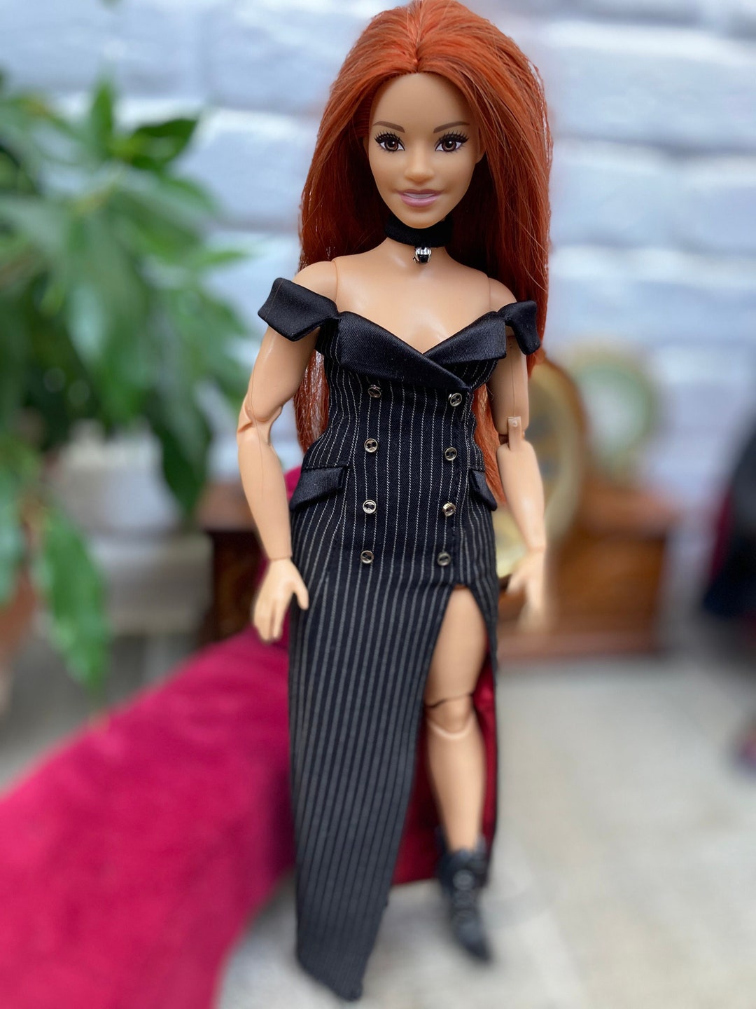 Black Striped Dress for Curvy Barbie Doll - Etsy