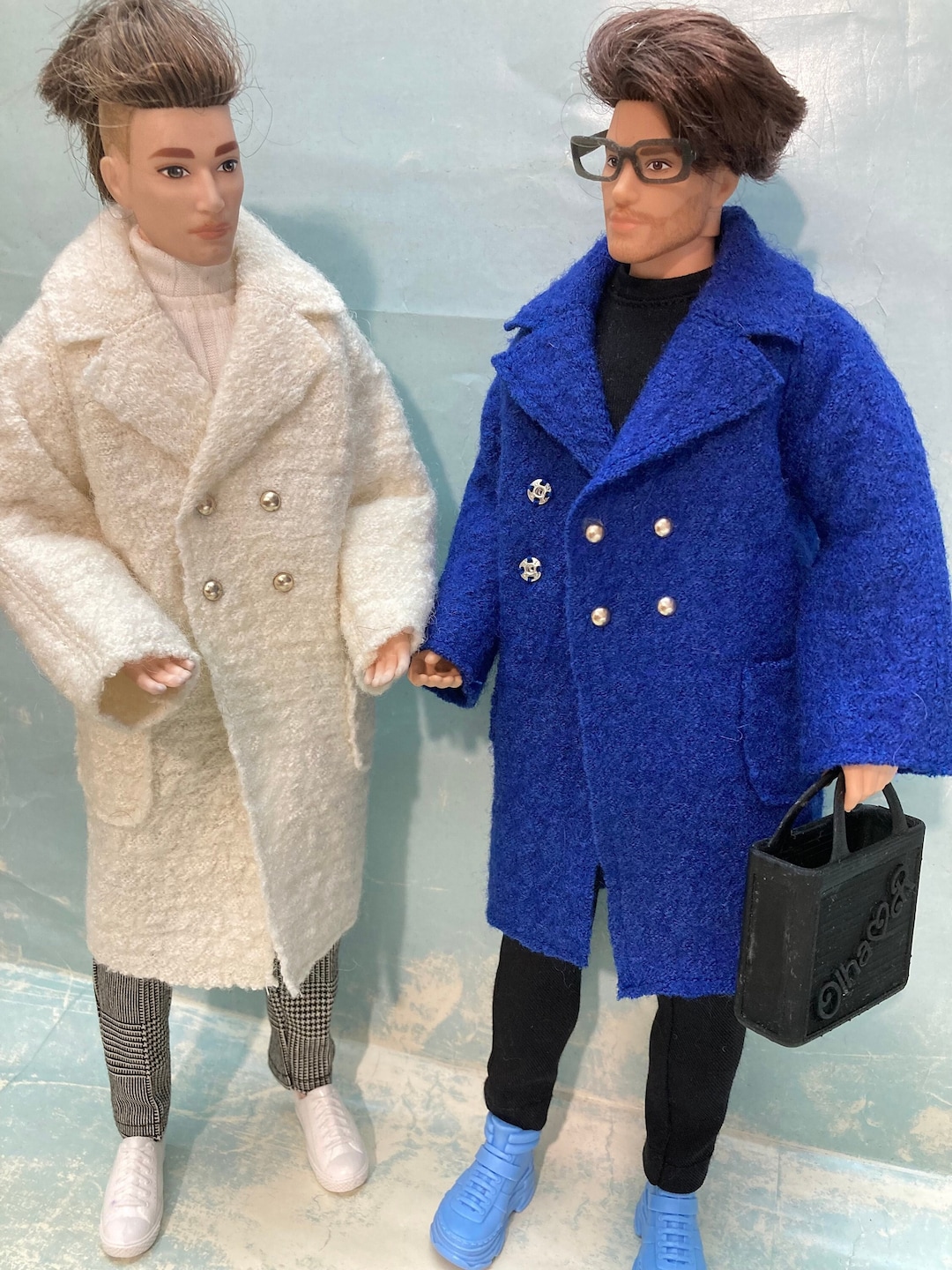 White or Blue Wool Coat for Men Classic and Muscular Dolls 12 Inches ...