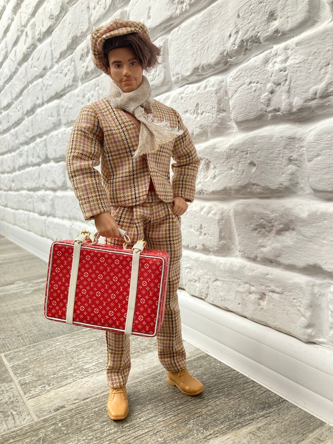 Beige Checkered Suit for Men Classic and Muscular Doll 12 Inches, 30,5 ...