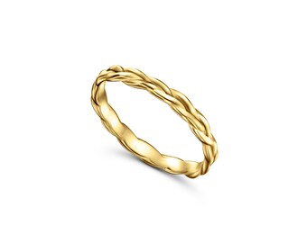 Braided Wedding Band Thin Gold Braid Ring Unique Wedding - Etsy