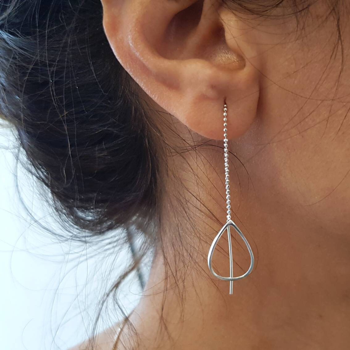 Silver Tear Drop Chain Earrings - Etsy Israel