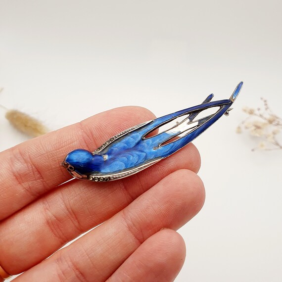 Art deco blue guilloche enamel bird paste antique/vin… - Gem