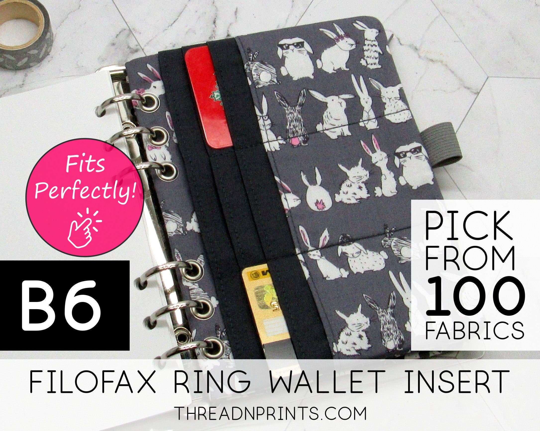 Size Mini Forest White Rabbit+Pink 5 Rings Zipper Pouch Insert For ...