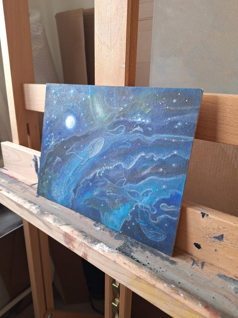 Space Whales - original painting | Fantasy landscape | Handmade ...
