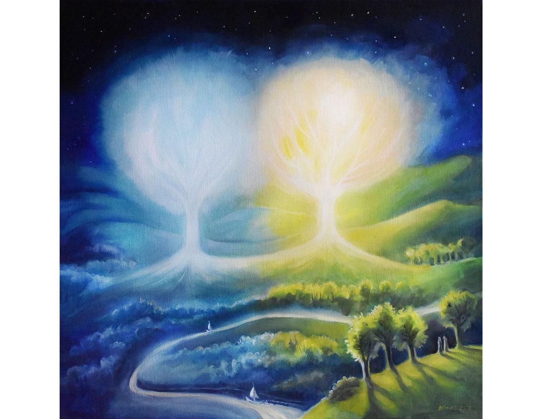 The Two Trees of Valinor, Telperion and Laurelin Print Original ...