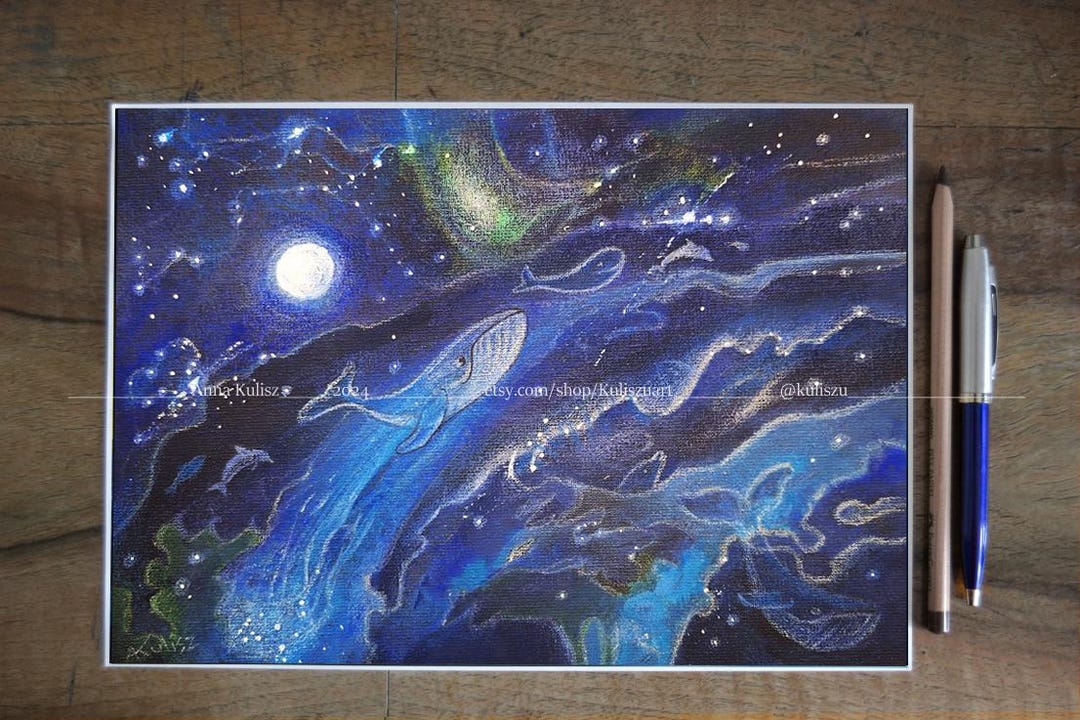 Space Whales - Art Print | Size A4 | Galaxy, Surrealist, Cosmos Wall ...
