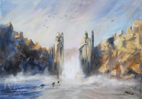 The Argonath Print Original Lotr Art Tolkien Inspired | Etsy