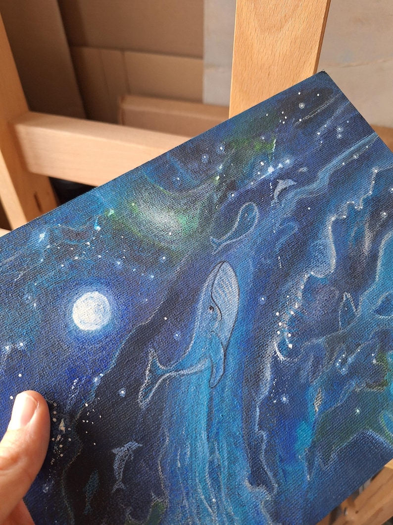 Space Whales - original painting | Fantasy landscape | Handmade ...