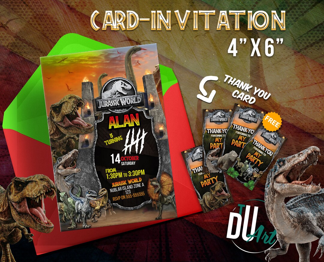 Jurassic World Invitation, Jurassic Park Invitation, Birthday, Invitation, Birthday Party ...
