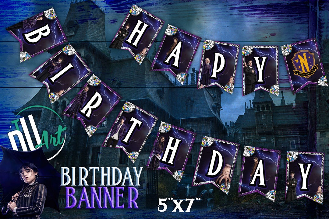 Banderines de Merlina, Addams, Feliz Cumpleaños, Descarga Instantanea ...