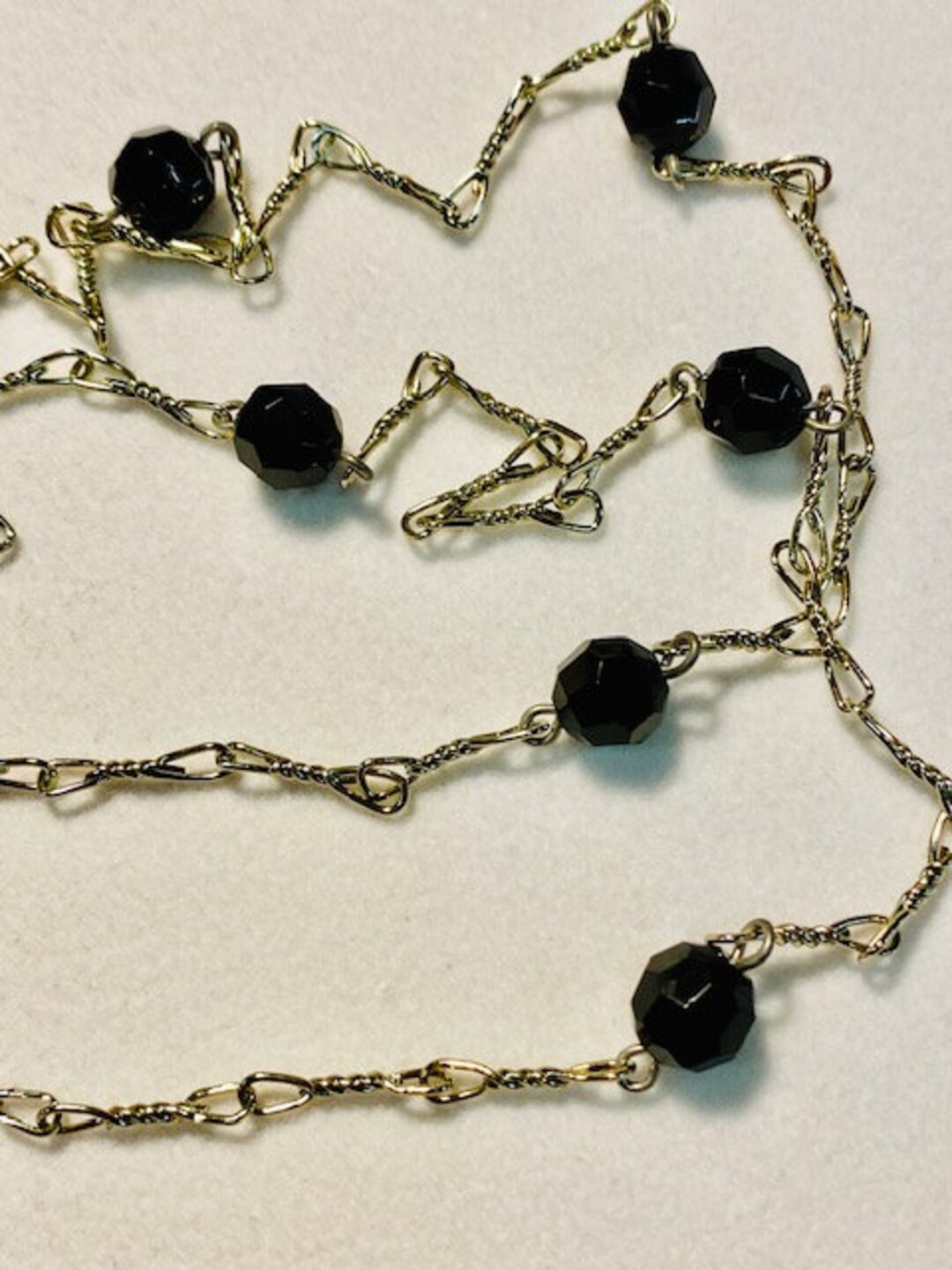 Vintage Faceted Jet Beads With Silver Tone Twisted Stations, 32" Long ...
