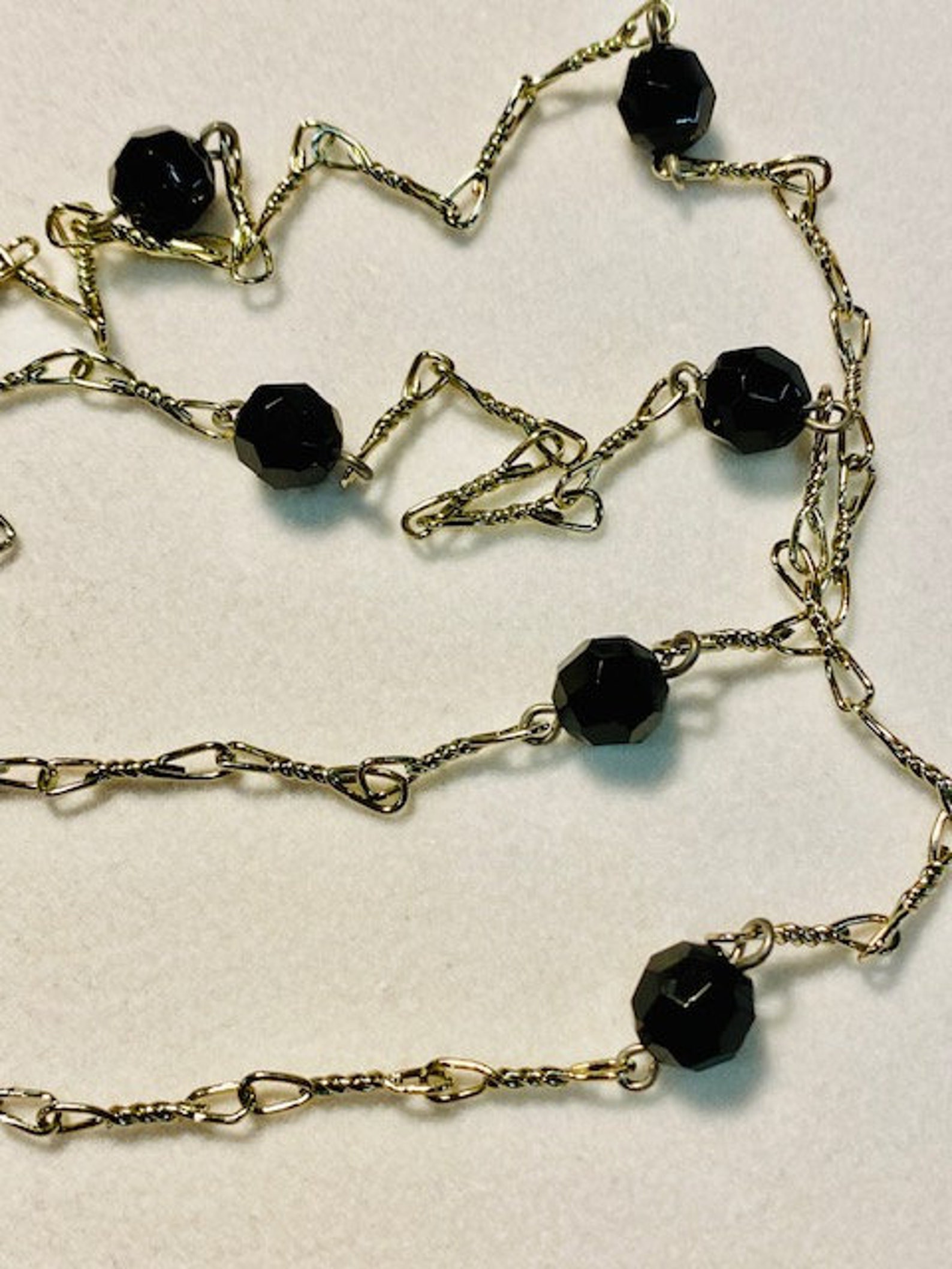 Vintage Faceted Jet Beads With Silver Tone Twisted Stations, 32" Long ...