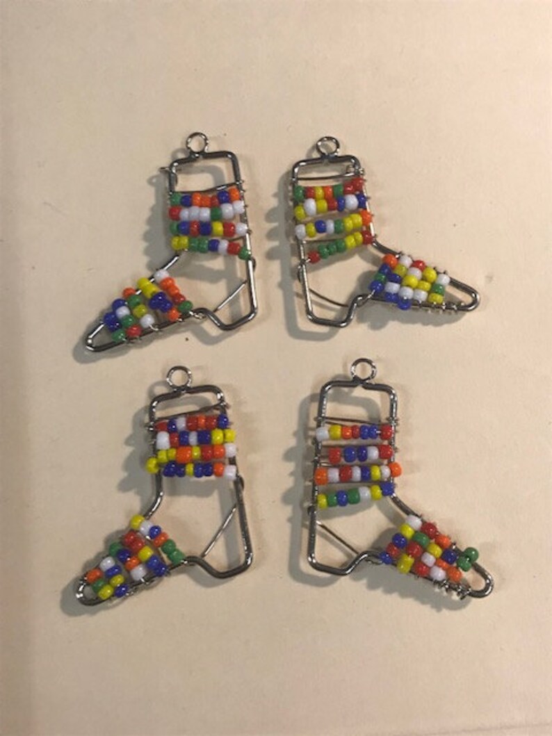 6 Pcs Wire Wrapped Seed Bead Cowboy Boots Charms/pendants - Etsy