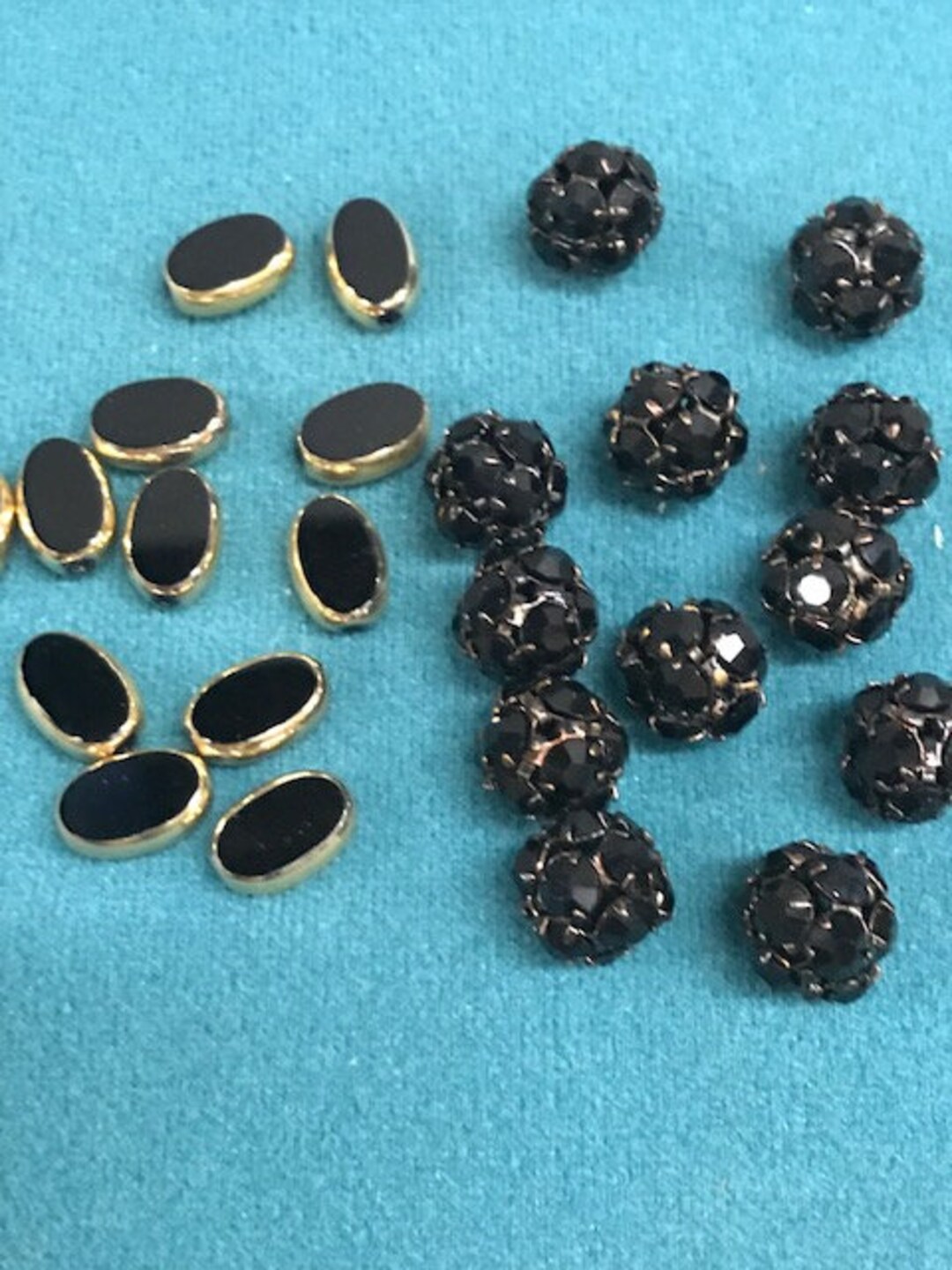 24 Pcs Asst Vintage Jet Oval Beads and Jet Rhinestone Beads - Etsy