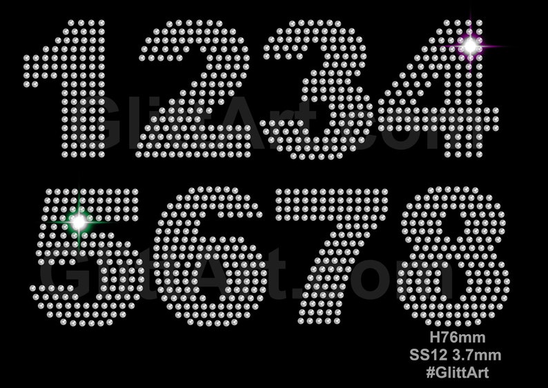 Numbers 3" 76mmrhinestone Crystals Diamante Iron on Hotfix Template ...