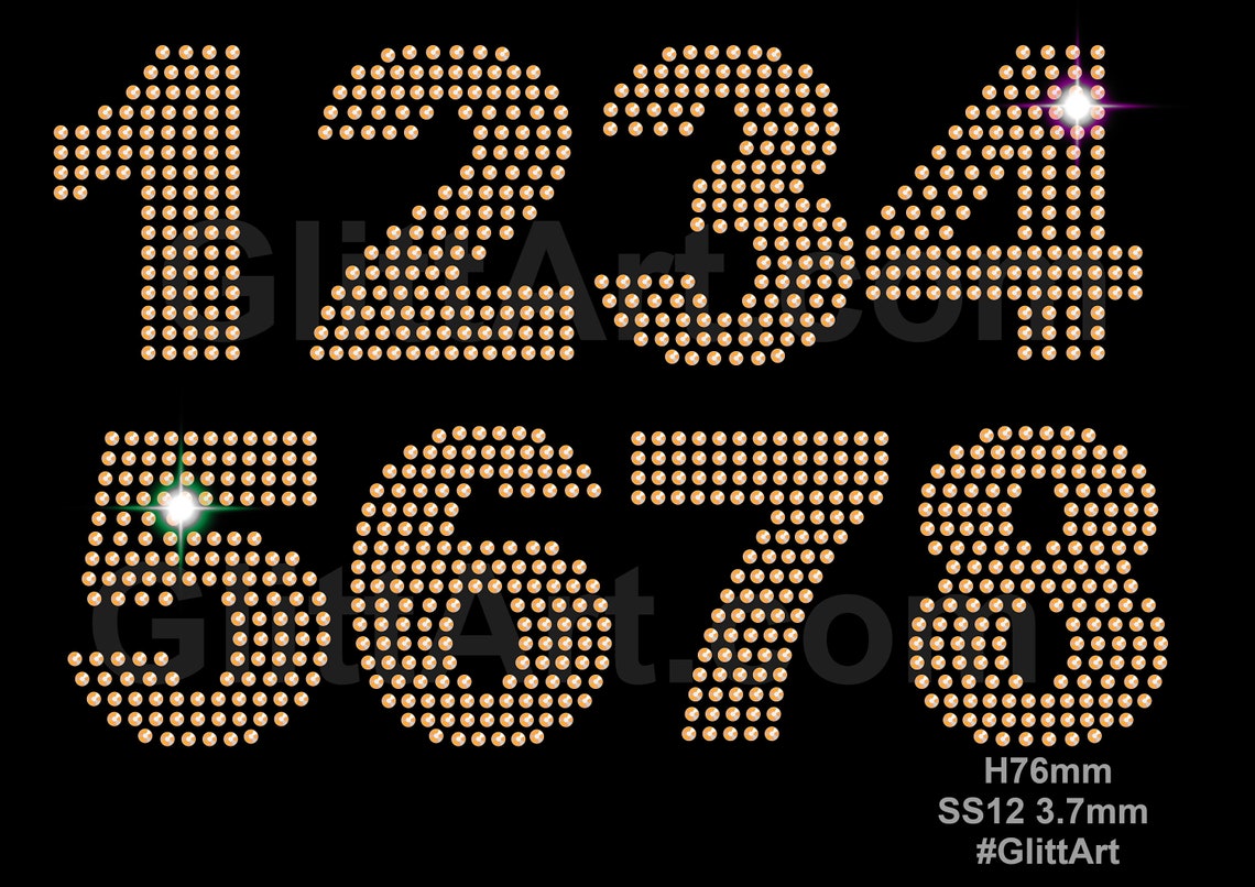 Numbers 3" 76mmrhinestone Crystals Diamante Iron on Hotfix Template ...
