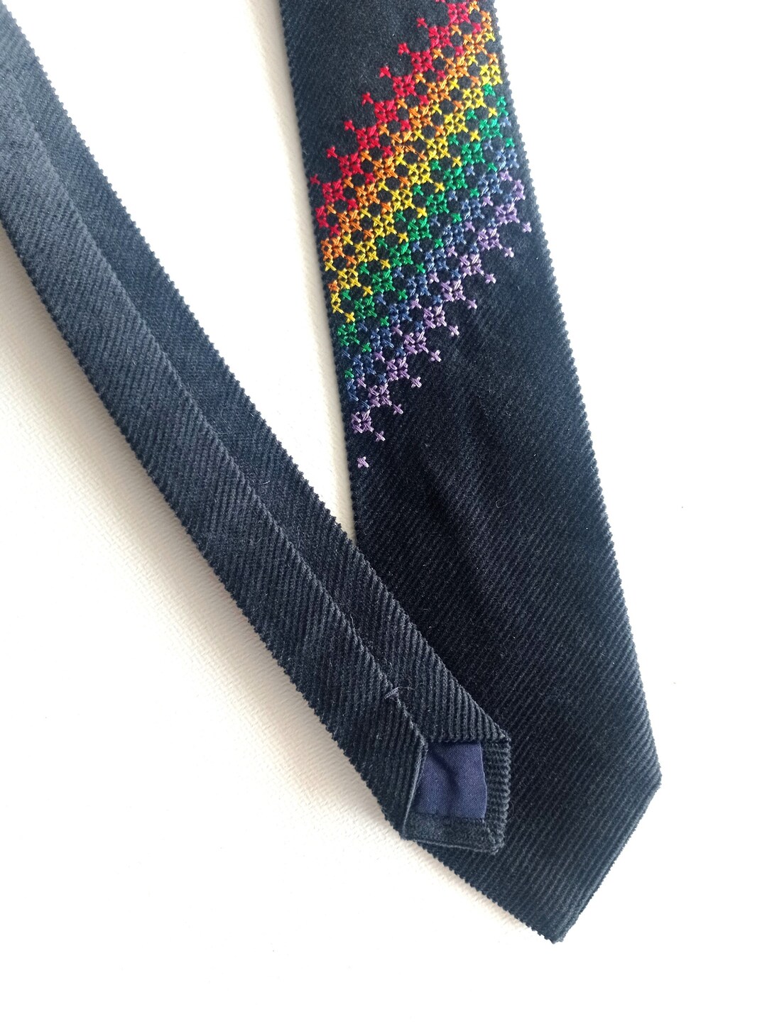 Corduroy Necktie With Rainbow Embroidery, Gay Wedding Tie, LGBTQ Pride ...