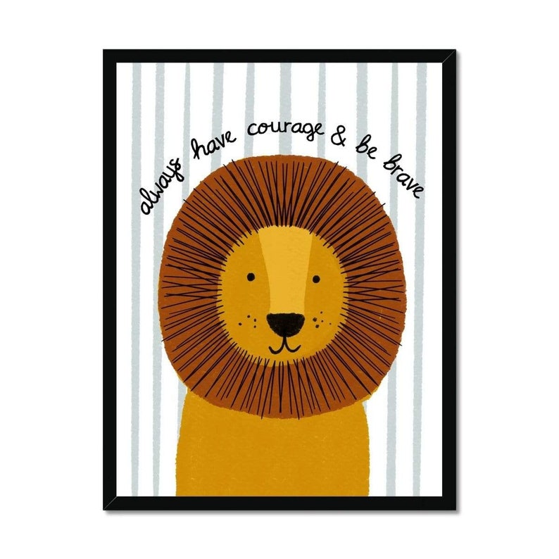 Lion - Courage & Brave Quote (striped) | Framed Print - Etsy