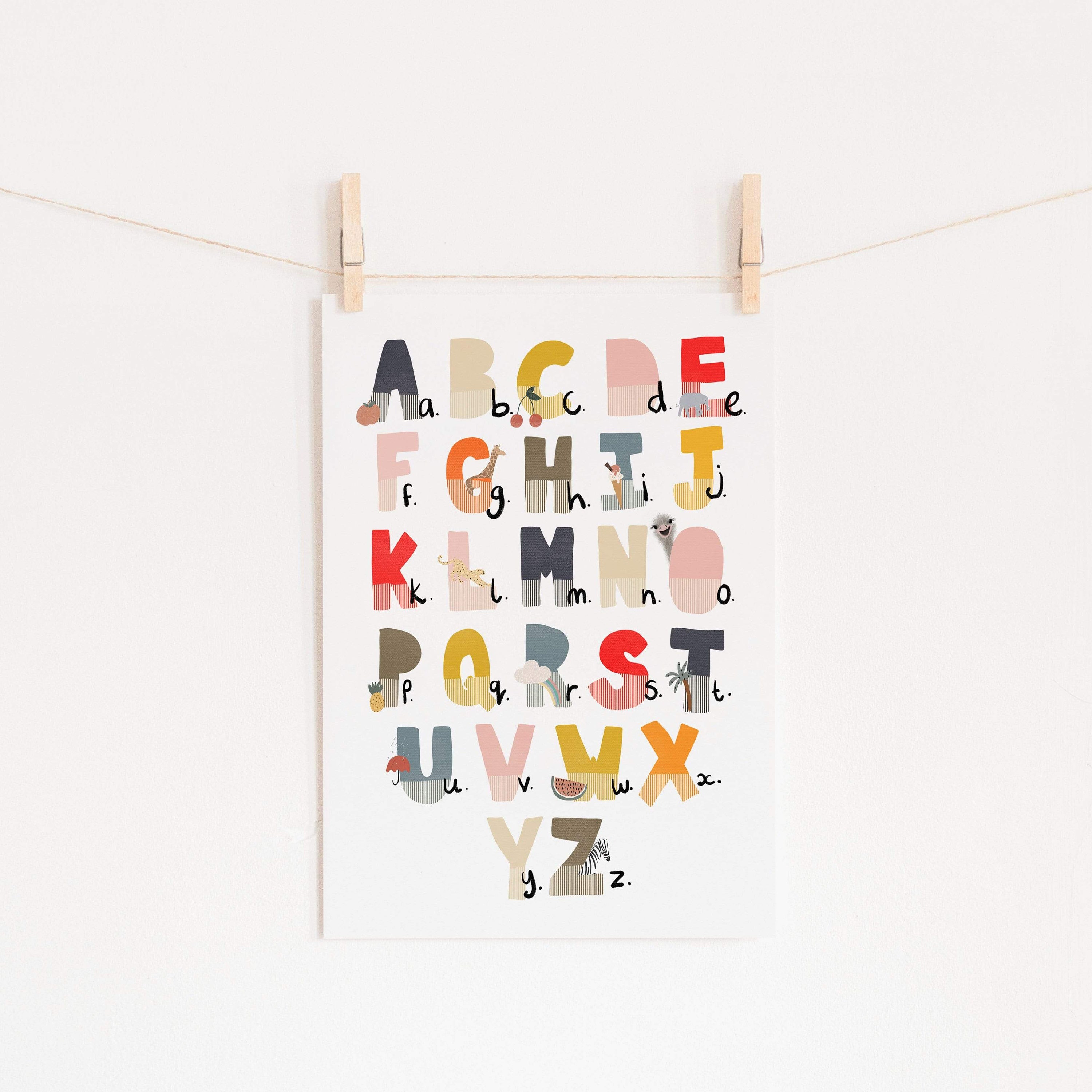 Alphabet Chart Muted Rainbow Illustrated Unframed - Etsy