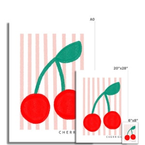 Cherries Print - Pink Stripes | Unframed - Etsy