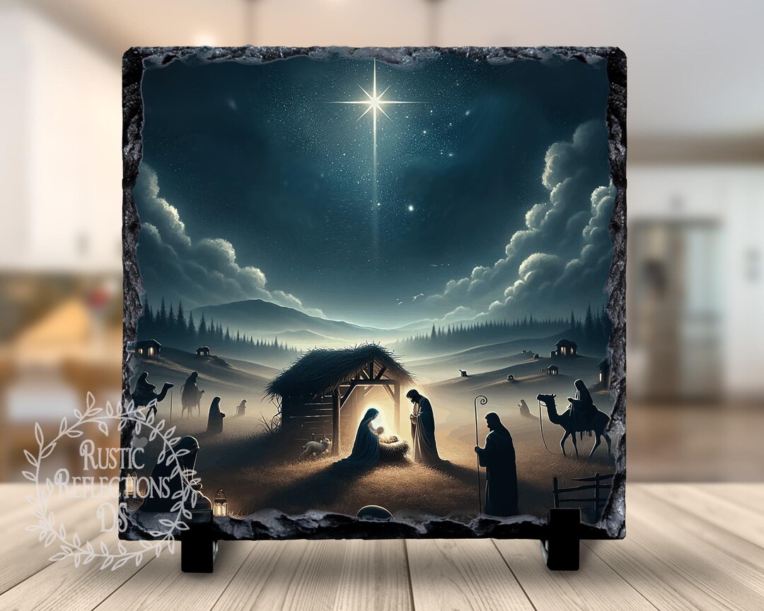 NATIVITY Scene on Slate, Christmas Holiday Decor, Religious Gift ...