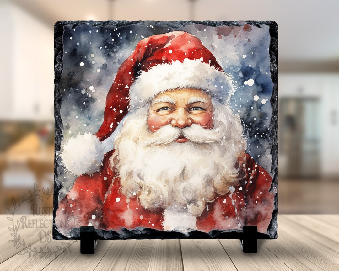VINTAGE SANTA Claus Stone Slate, Stand Included, Christmas Art Home ...