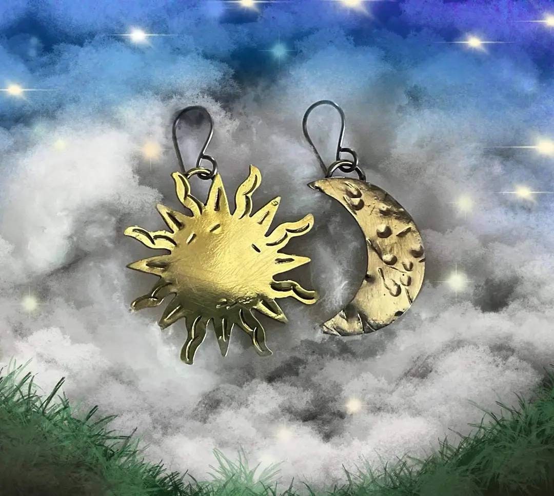 Asymmetrical Sun and Moon Earrings - Etsy