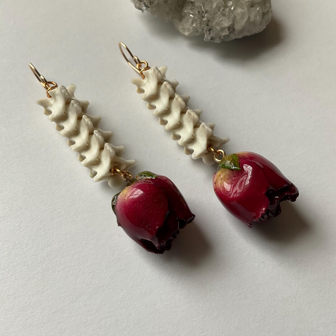 Bone and Rose Earrings - Etsy