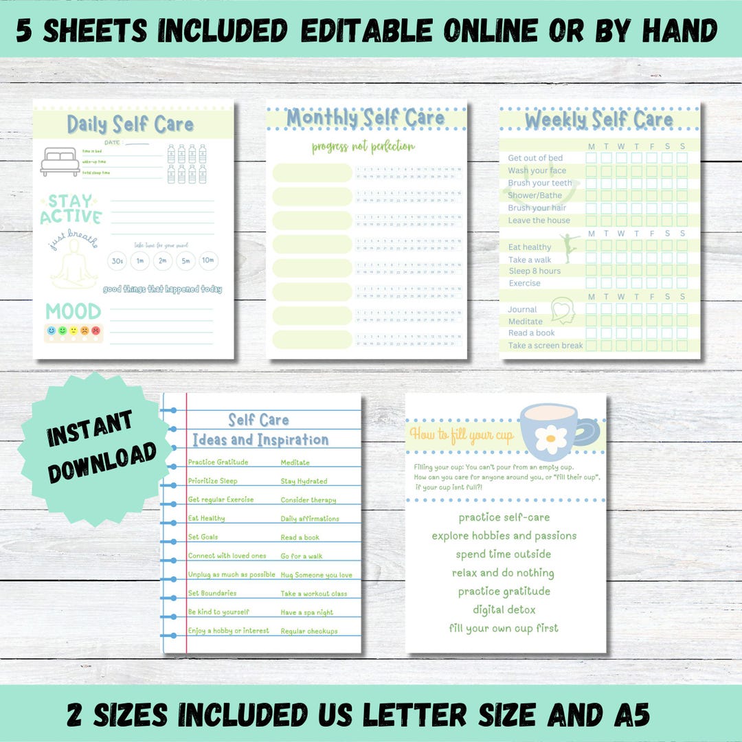 Self Care Calendar and Checklist- Digital PDF. Easy Self Care Tracking ...