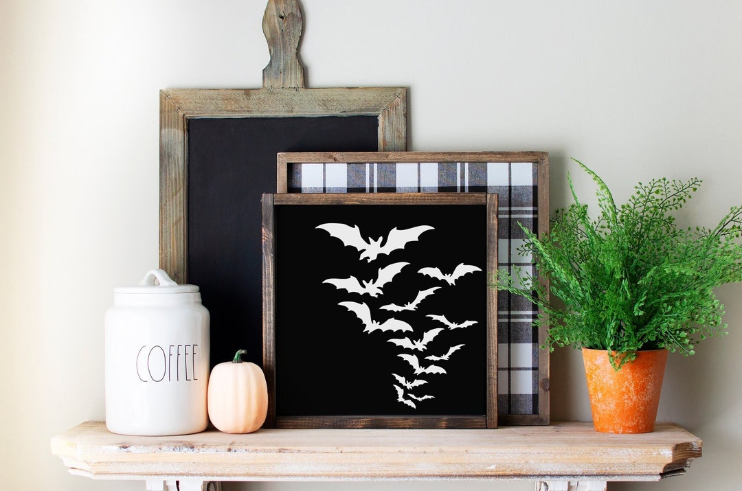 Signs for Halloween, Halloween Wooden Sign, Halloween Bat Decor, Flying ...
