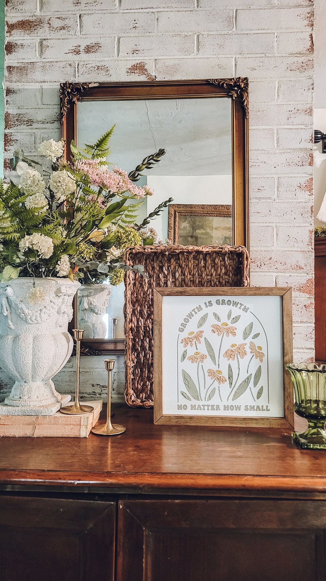 Growth is Growth Sign, Textured Botanical Wall Art, Inspirational Wall ...