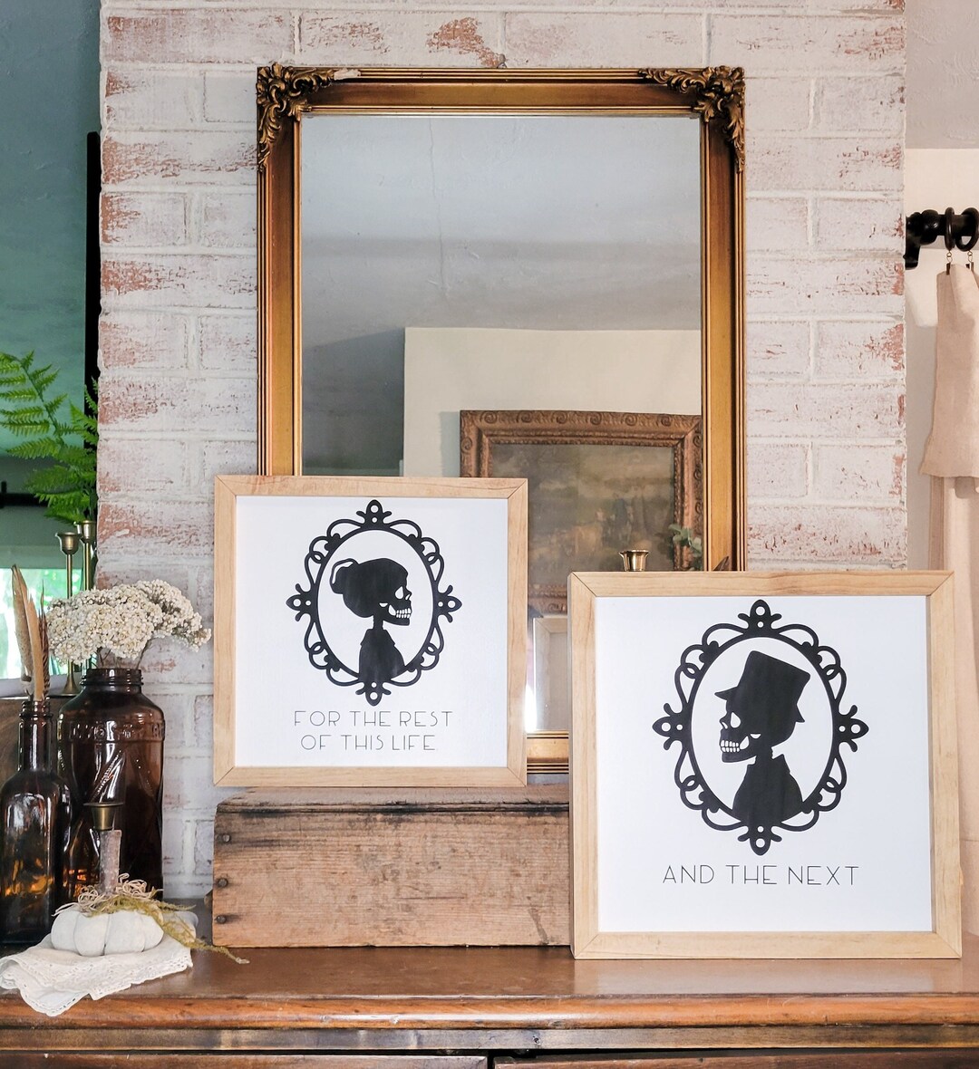 Pair of Skeleton Signs, Skeleton Silhouette Wall Decor, Skeleton Couple ...