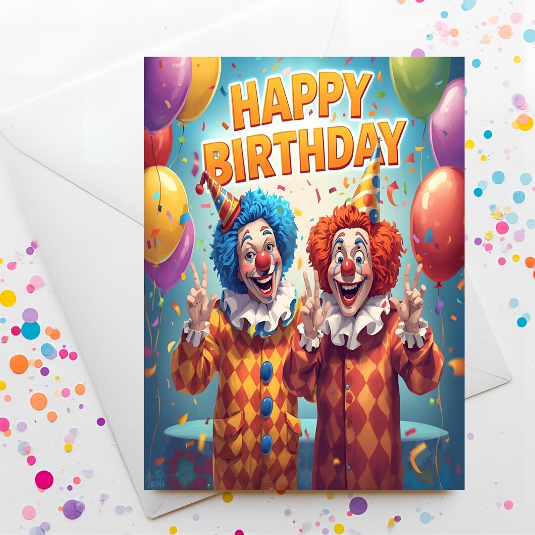 Clown Happy Birthday Card, Colorful Design (digital Card) - Etsy