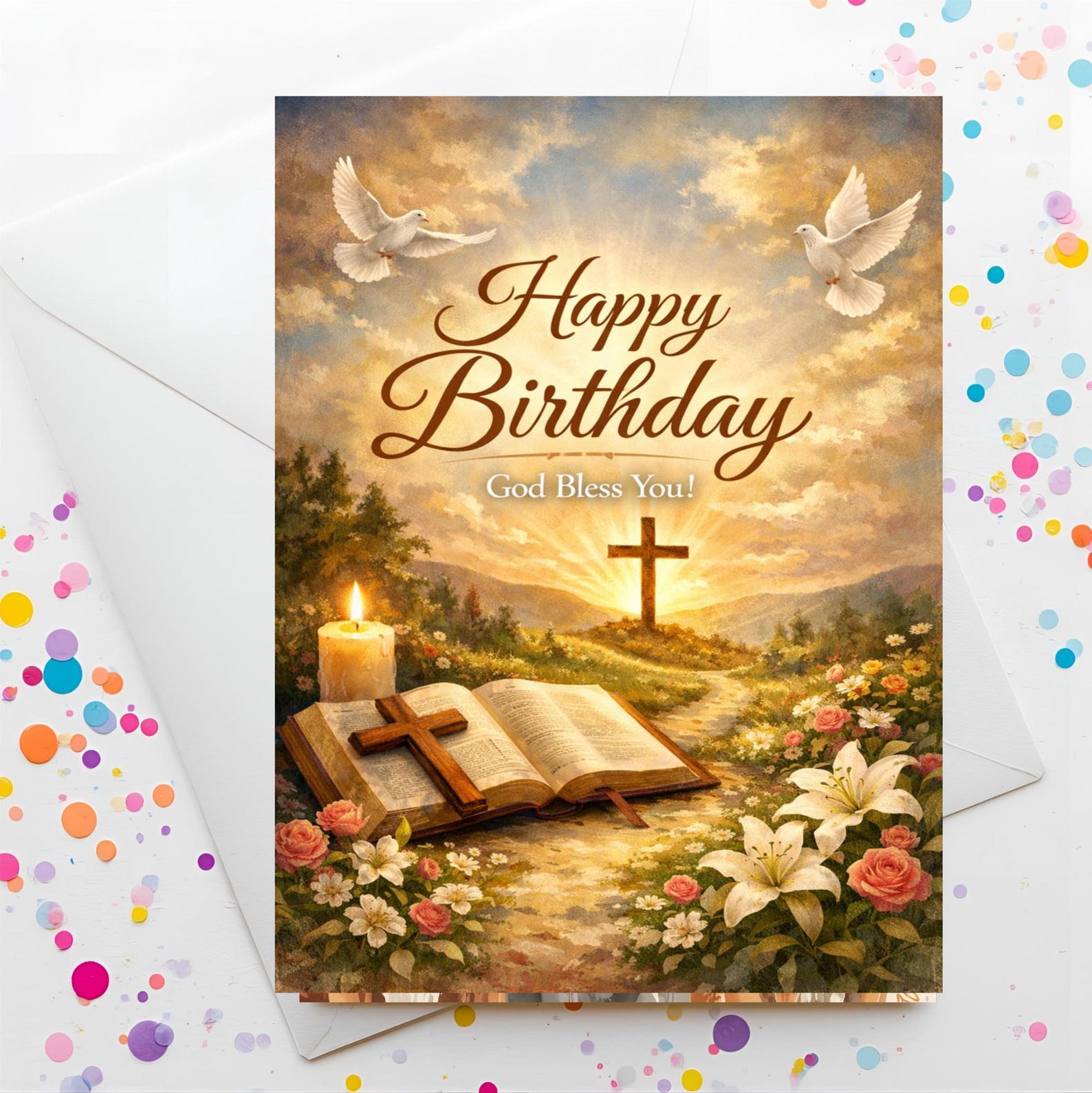 Religious Birthday Card, God Bless You, Floral Design (digital Card ...
