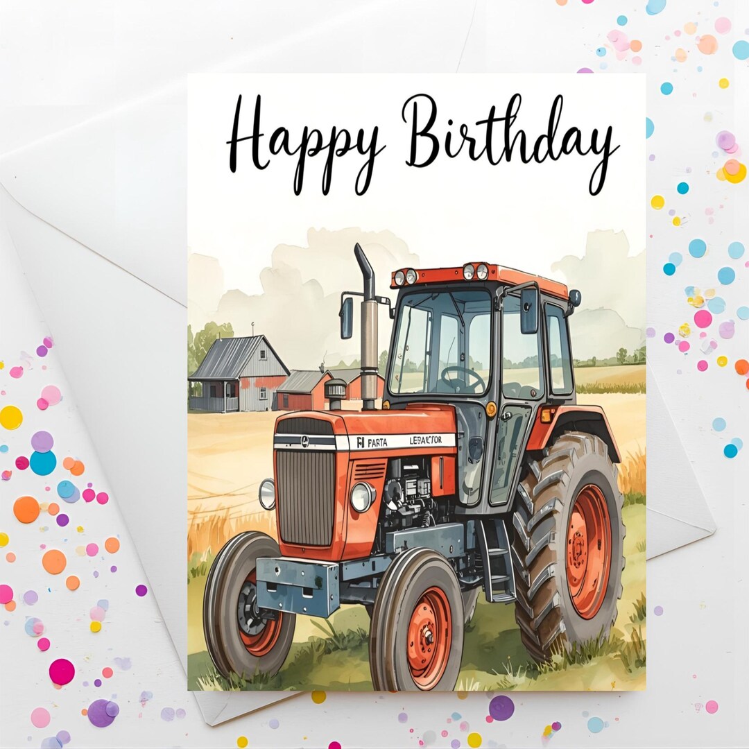 Printable Birthday Card With Happy Birthday Tractor Design , Digital ...