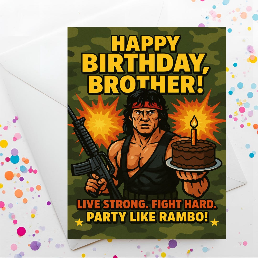 Rambo Printable Birthday Card With Happy Birthday Rambo Birthday Design ...