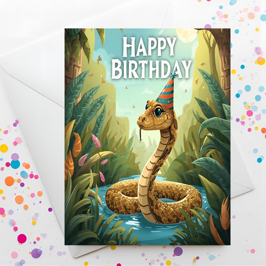 Printable Birthday Card With Happy Birthday Snake Design , Digital ...