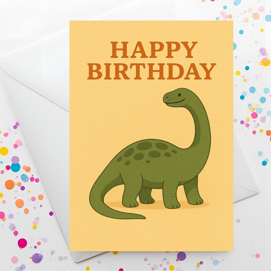 Printable Birthday Card With Happy Birthday Dinosour Design , Digital ...