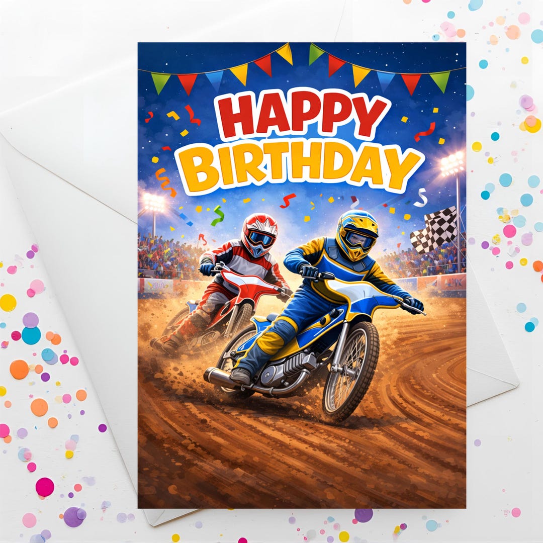 Speedway Birthday Card, Racing Motorcycle Design (digital Download ...